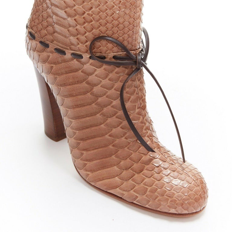new CHLOE brown scaled python leather overstitch bow round toe tall ...