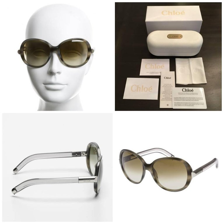 New Chloe Horn Tortoise Sunglasses With Lucite With Case and Box at 1stDibs