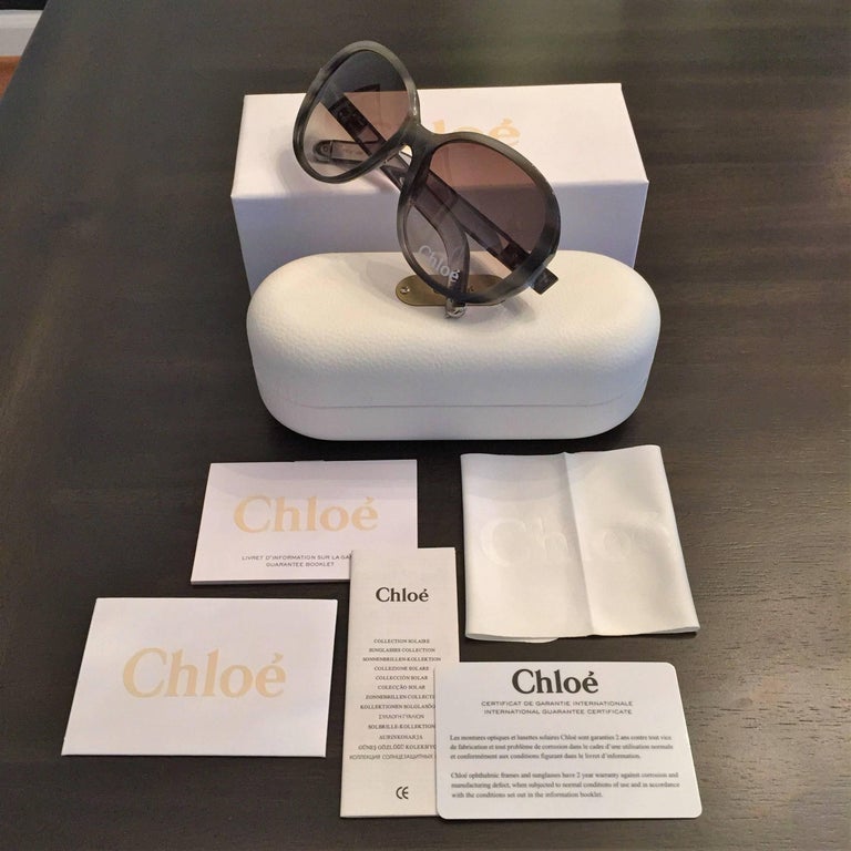 New Chloe Horn Tortoise Sunglasses With Lucite With Case and Box at 1stDibs