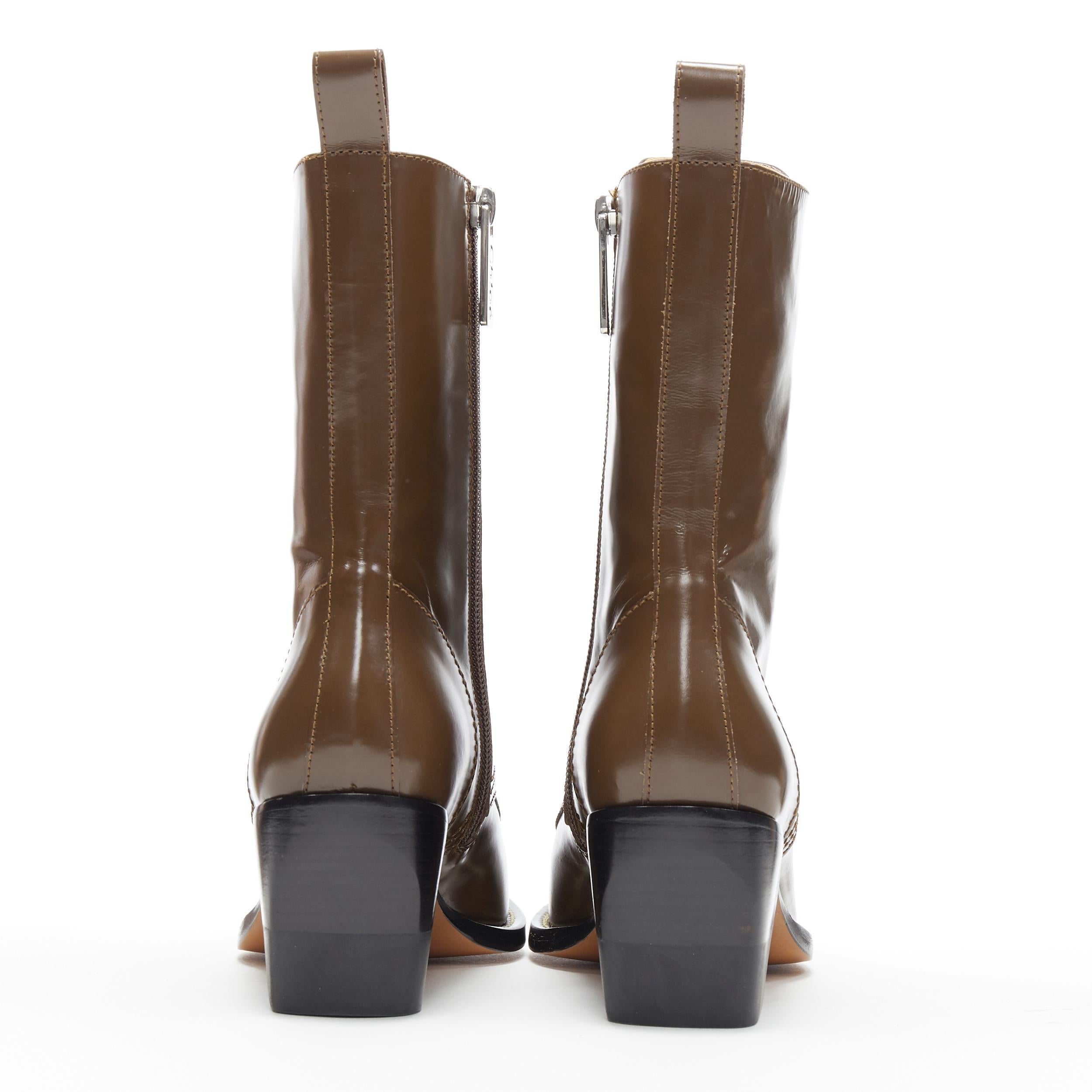 new CHLOE Runway Rylee army green leather block heel pointed toe boot EU36.5 For Sale at 1stDibs