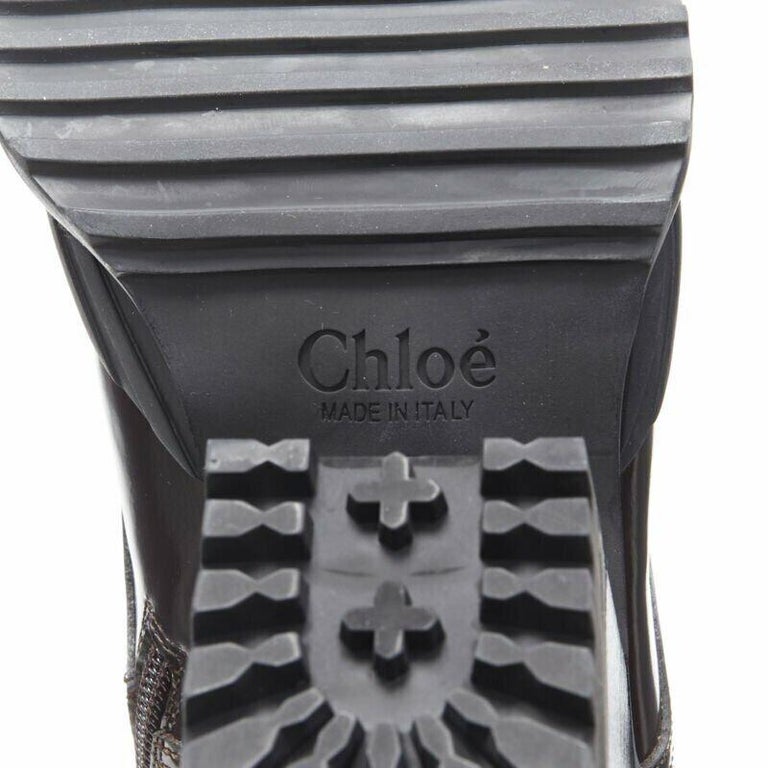 new CHLOE Runway Rylee brown glossy leather block heel heel rubber boot EU37.5 For Sale at 1stDibs