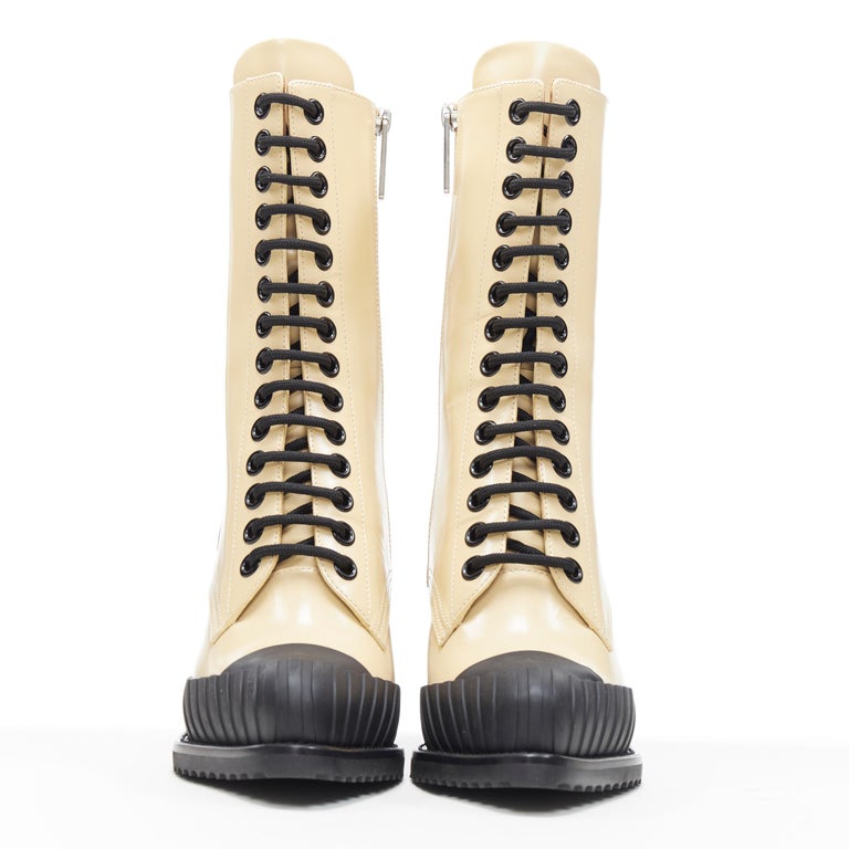 new CHLOE Runway Rylee cream brown leather block heel heel rubber toe boot EU38 at 1stDibs