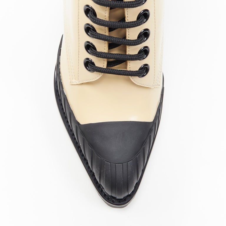 new CHLOE Runway Rylee cream brown leather block heel heel rubber toe boot EU38 at 1stDibs