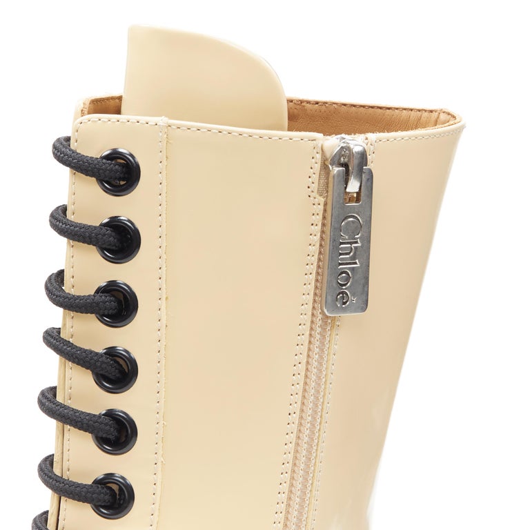 new CHLOE Runway Rylee cream brown leather block heel heel rubber toe boot EU38 at 1stDibs
