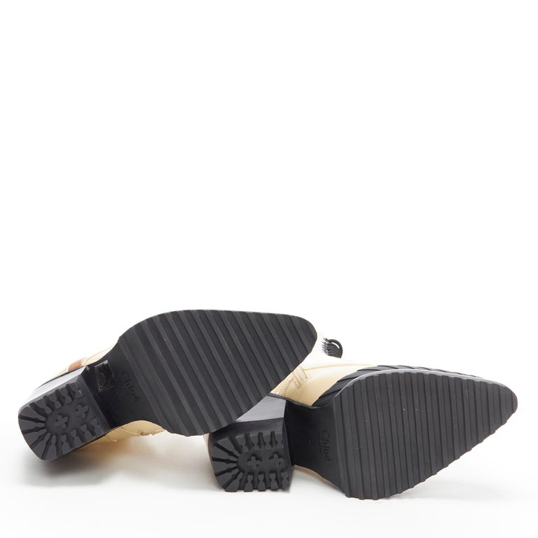 new CHLOE Runway Rylee cream brown leather block heel heel rubber toe boot EU41 For Sale at 1stDibs