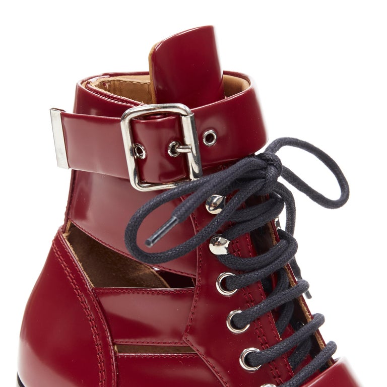 new CHLOE Rylee burgundy red leather cut out buckled pointy ankle boot ...