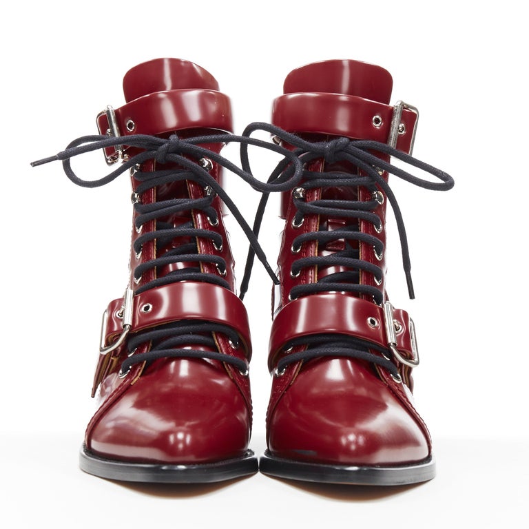 new CHLOE Rylee burgundy red leather cut out buckled pointy ankle boot ...