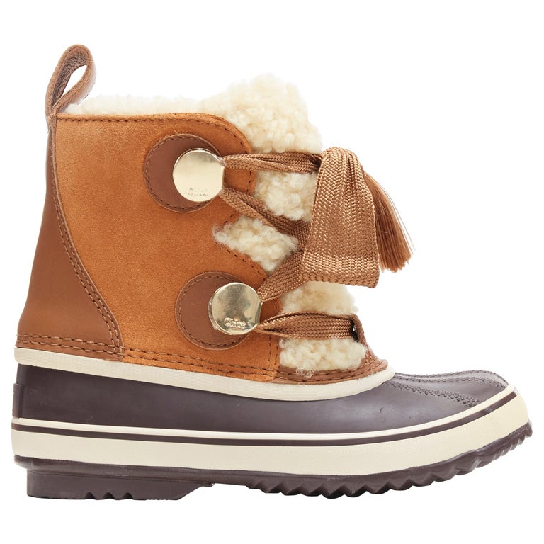 new CHLOE X SOREL tan brown suede calfksin shearling lined utilitarian ...