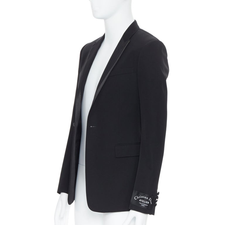 new CHRISTIAN DIOR ATELIER black wool gold stitch peak lapel tuxedo ...
