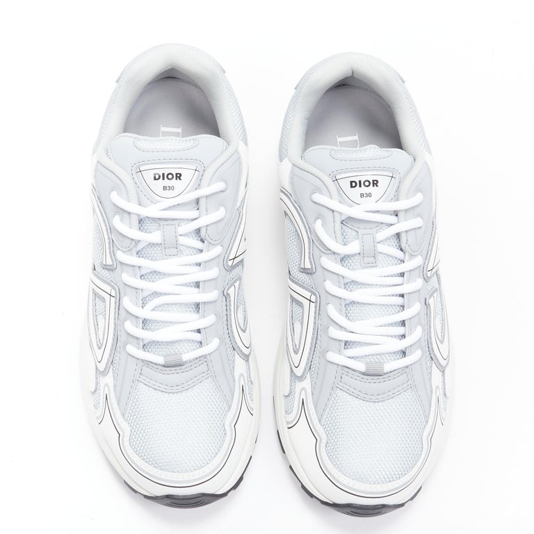 new CHRISTIAN DIOR B30 CD white leather grey mesh low runner sneaker ...