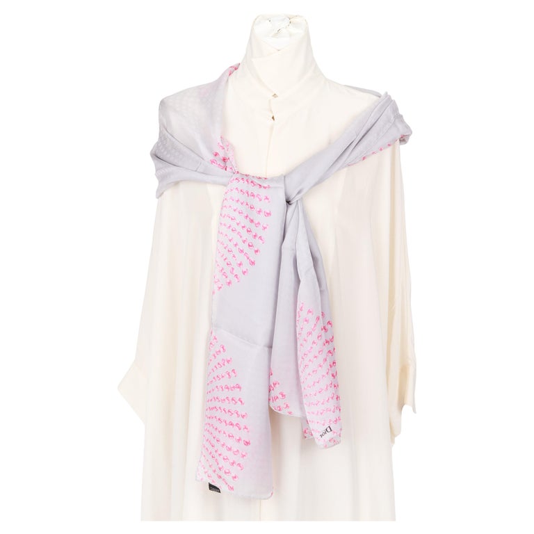 New Christian Dior Gray Quilted Silk Chiffon Stole Scarf For Sale at ...