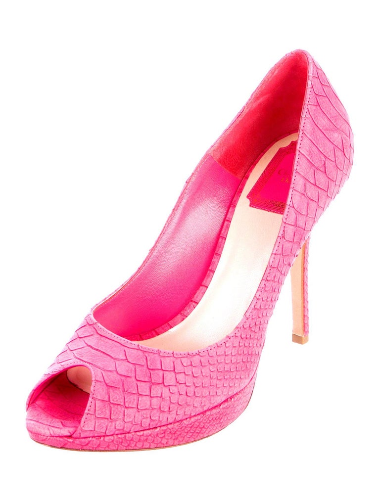 UNWORN Christian Dior Hot Pink Exotic Peep Toe High Heels Sandals Logo ...