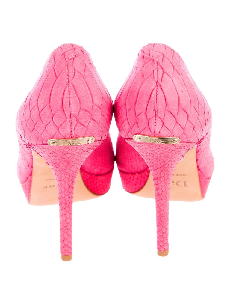 UNWORN Christian Dior Hot Pink Exotic Peep Toe High Heels Sandals Logo ...