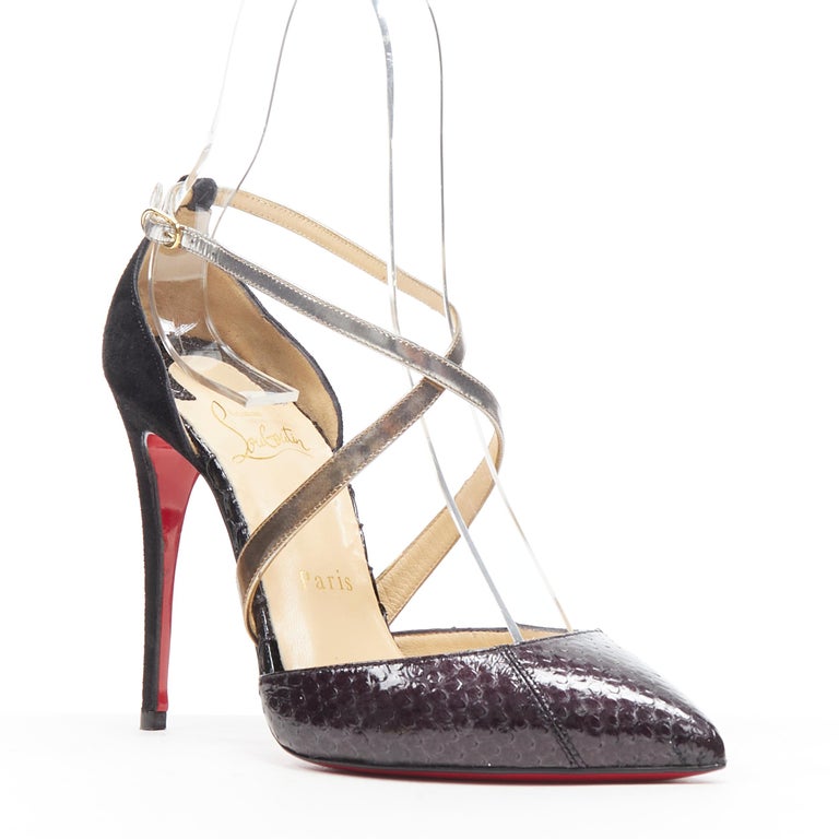 new CHRISTIAN LOUBOUTIN Cross Blake black leather metallic cross strap ...
