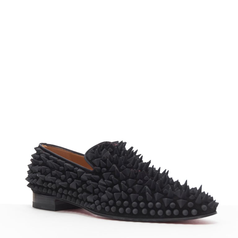 new CHRISTIAN LOUBOUTIN Dandy Pik Pik Flat black velvet tonal spike ...