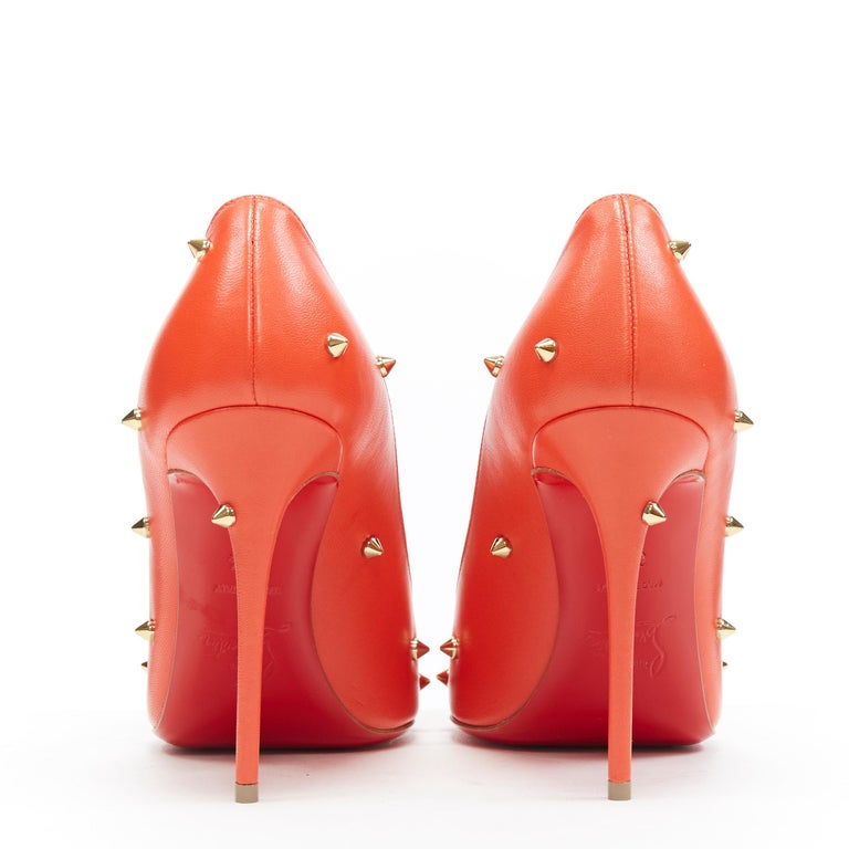 new CHRISTIAN LOUBOUTIN Degraspike 100 red leather gold stud point pump EU36.5 at 1stDibs