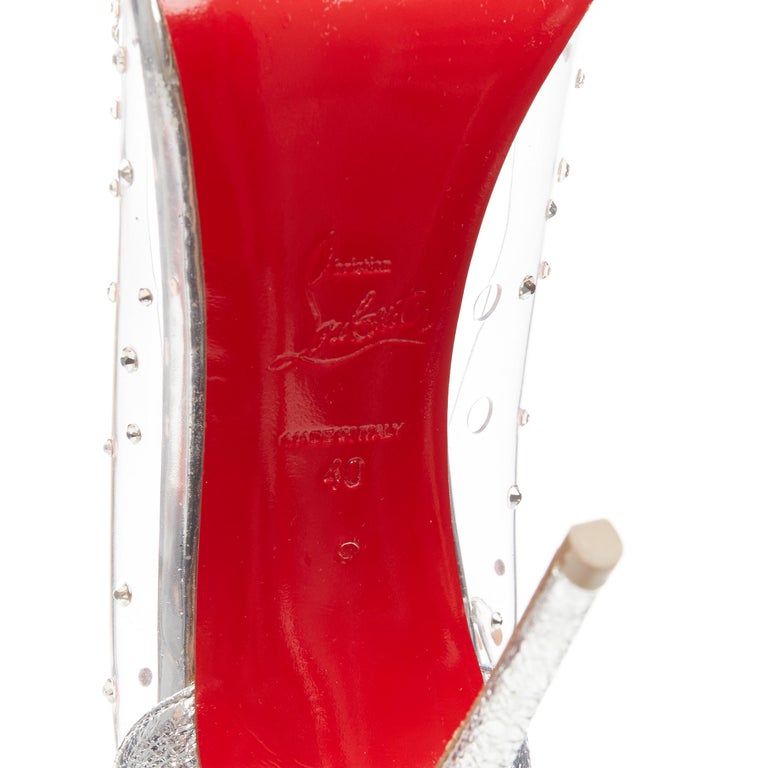 new CHRISTIAN LOUBOUTIN Degrastrass 100 clear PVC silver strass bridal ...