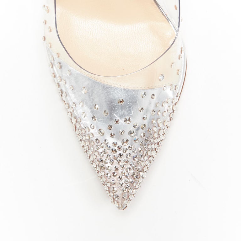 new CHRISTIAN LOUBOUTIN Degrastrass 100 clear PVC silver strass bridal ...