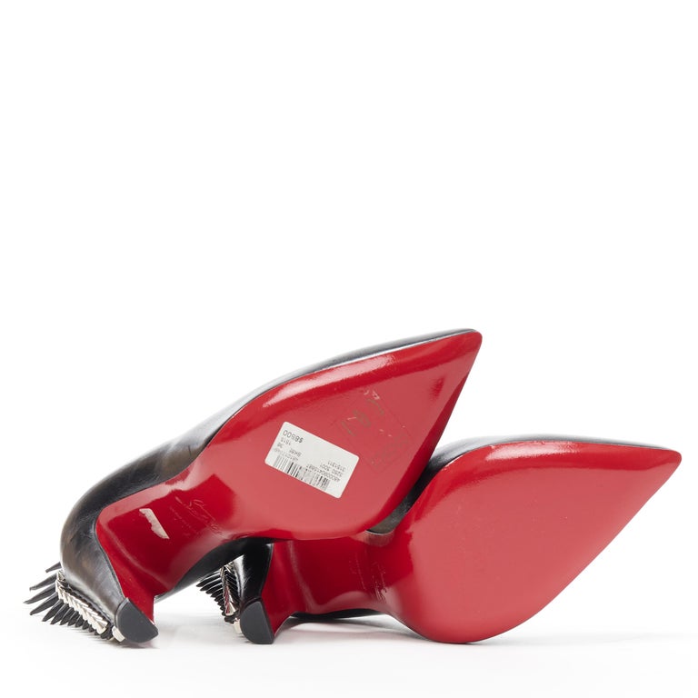 new CHRISTIAN LOUBOUTIN Eletcropump black spike stud mohawk heel pump ...
