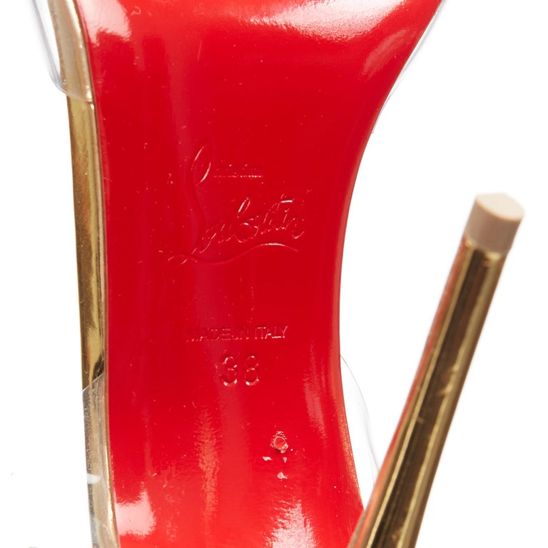 new CHRISTIAN LOUBOUTIN Jamais Assez 100 gold studded PVC T-strap ...