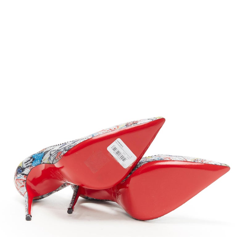 new CHRISTIAN LOUBOUTIN Kate 100 Paillette Lou silver scribble sequins ...