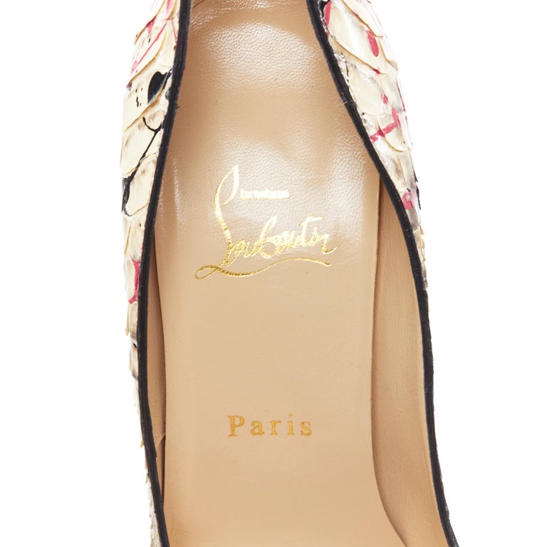 new CHRISTIAN LOUBOUTIN Lady Peep pink black paint splatter peep ...