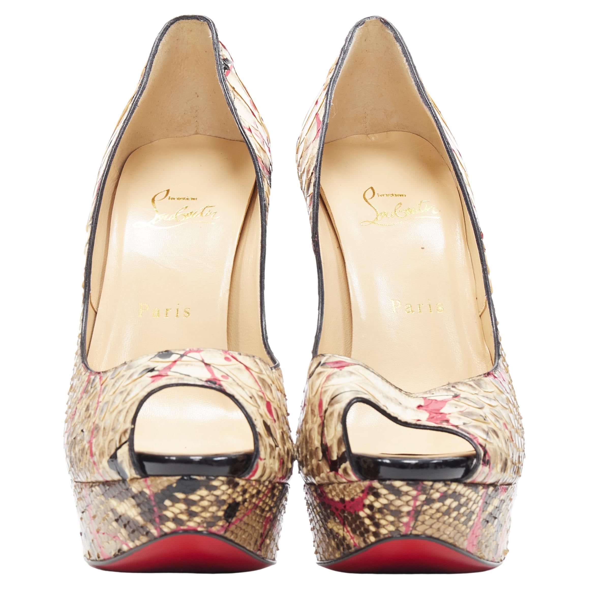 new CHRISTIAN LOUBOUTIN Lady Peep pink black paint splatter peep ...