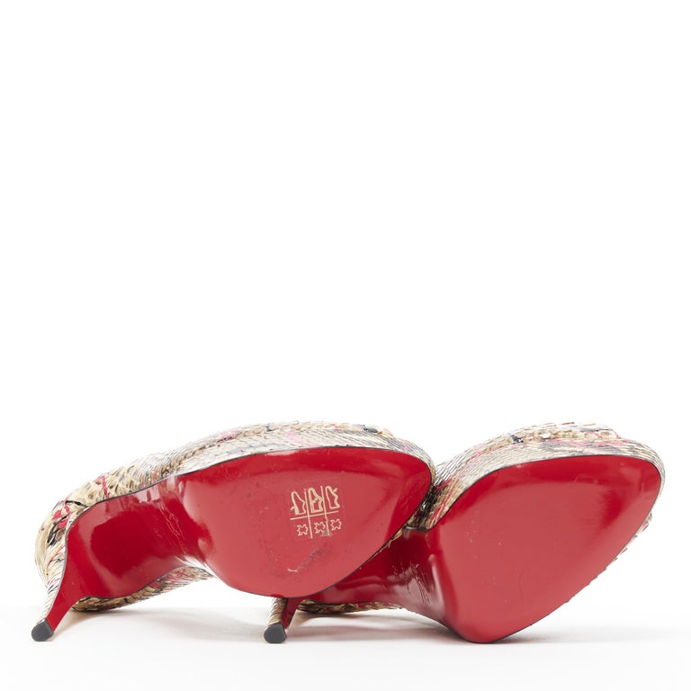 new CHRISTIAN LOUBOUTIN Lady Peep pink black paint splatter peep ...