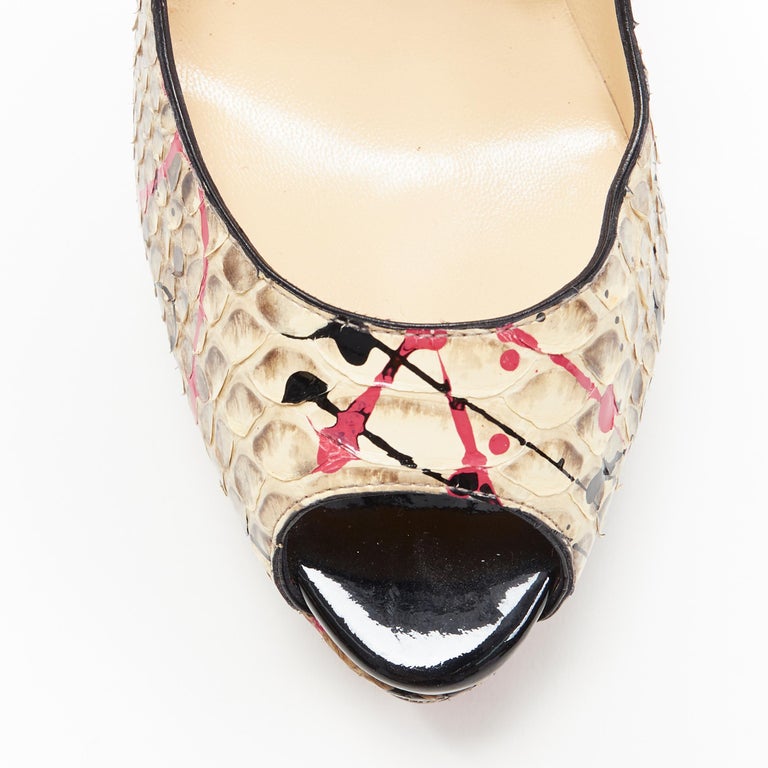 new CHRISTIAN LOUBOUTIN Lady Peep pink black paint splatter peep ...