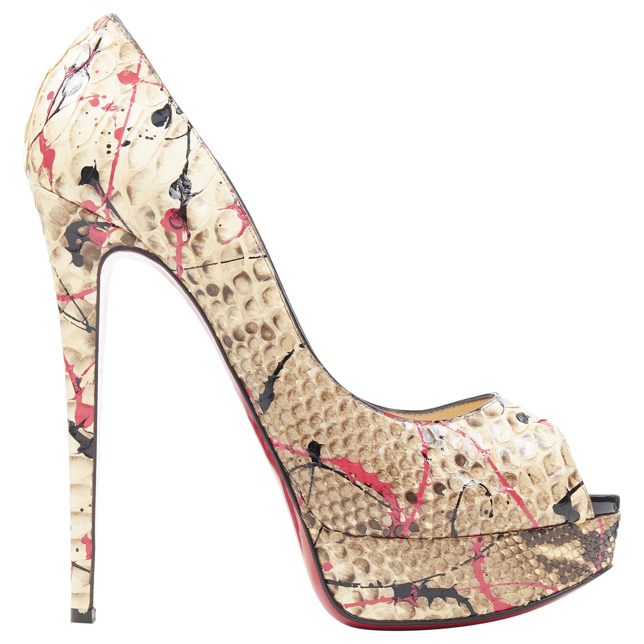 new CHRISTIAN LOUBOUTIN Lady Peep pink black paint splatter peep ...