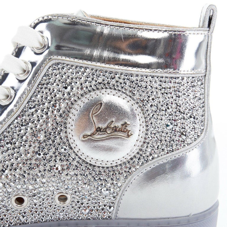 new CHRISTIAN LOUBOUTIN Louis Flat Strass crystal mirror silver sneaker ...