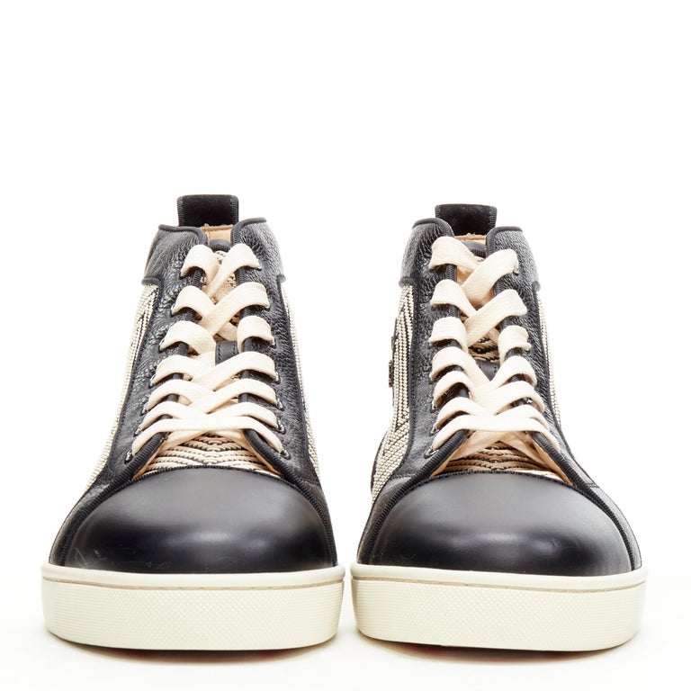 new CHRISTIAN LOUBOUTIN Louis Orlato black white chevron high top sneaker EU43 For Sale at 1stDibs
