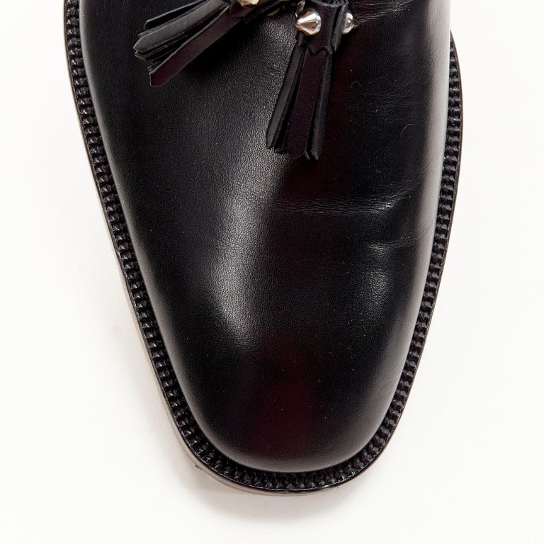 new CHRISTIAN LOUBOUTIN Luglion black leather stud tassel lug sole loafer EU42.5 For Sale at 1stDibs