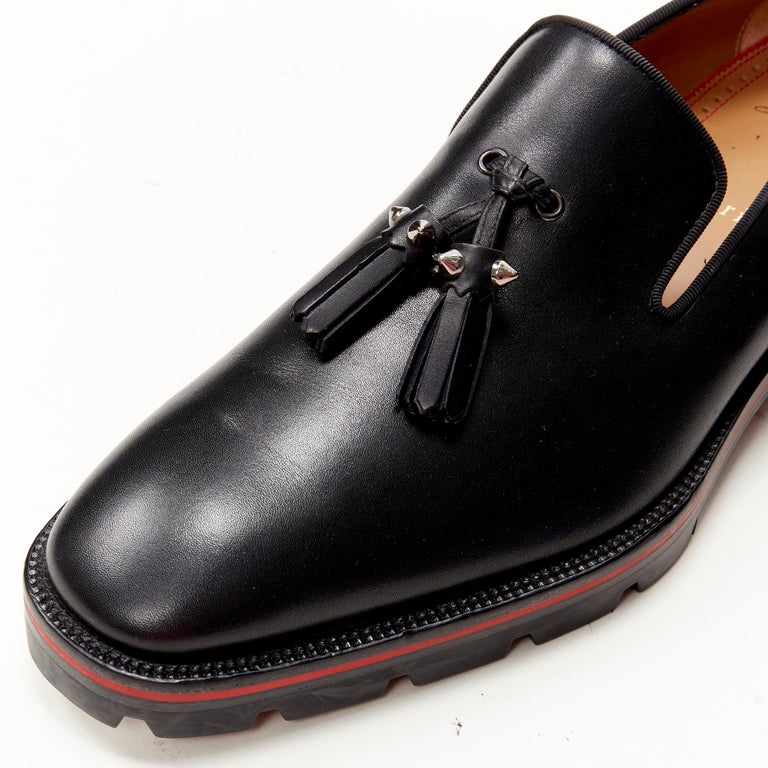 new CHRISTIAN LOUBOUTIN Luglion black leather stud tassel lug sole loafer EU42.5 For Sale at 1stDibs