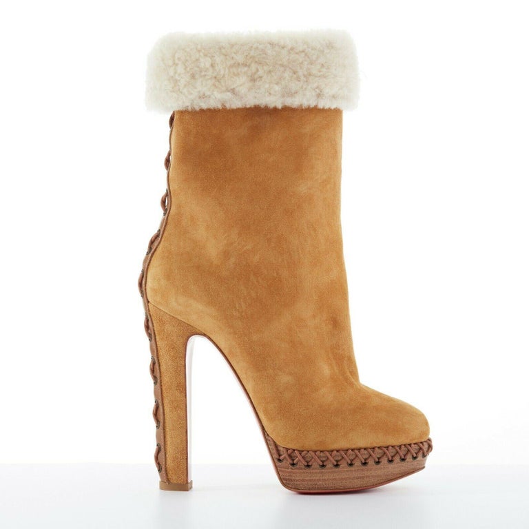 new CHRISTIAN LOUBOUTIN Oulanbator 160 suede shearling platform tall ...