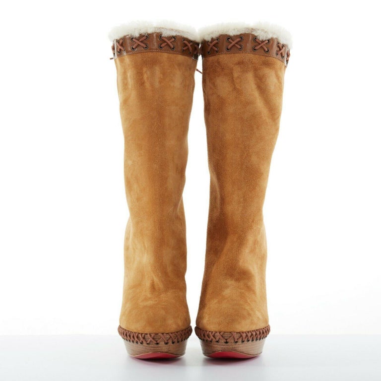 new CHRISTIAN LOUBOUTIN Oulanbator 160 suede shearling platform tall ...