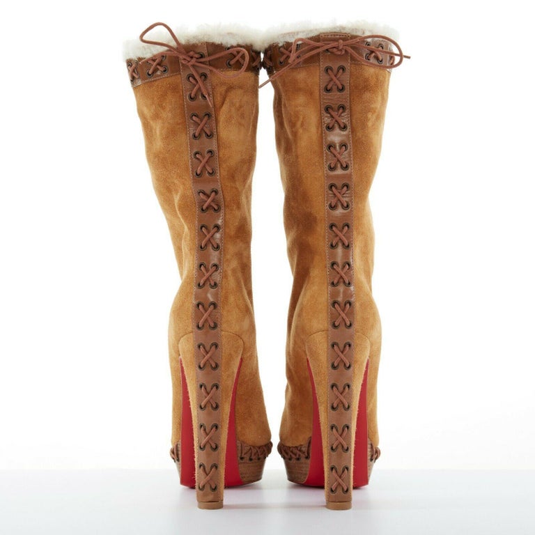 new CHRISTIAN LOUBOUTIN Oulanbator 160 suede shearling platform tall ...