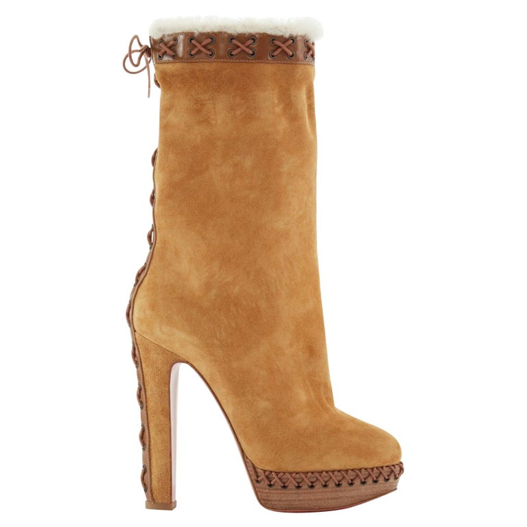 new CHRISTIAN LOUBOUTIN Oulanbator 160 suede shearling platform tall ...