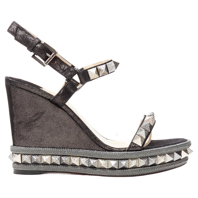 new CHRISTIAN LOUBOUTIN Pyraclou 110 black lame studded platform wedge ...