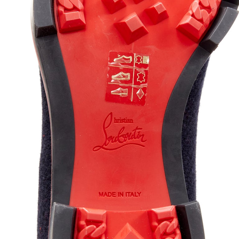 new CHRISTIAN LOUBOUTIN Rossini Flat navy tweed spike toe tassel lug ...
