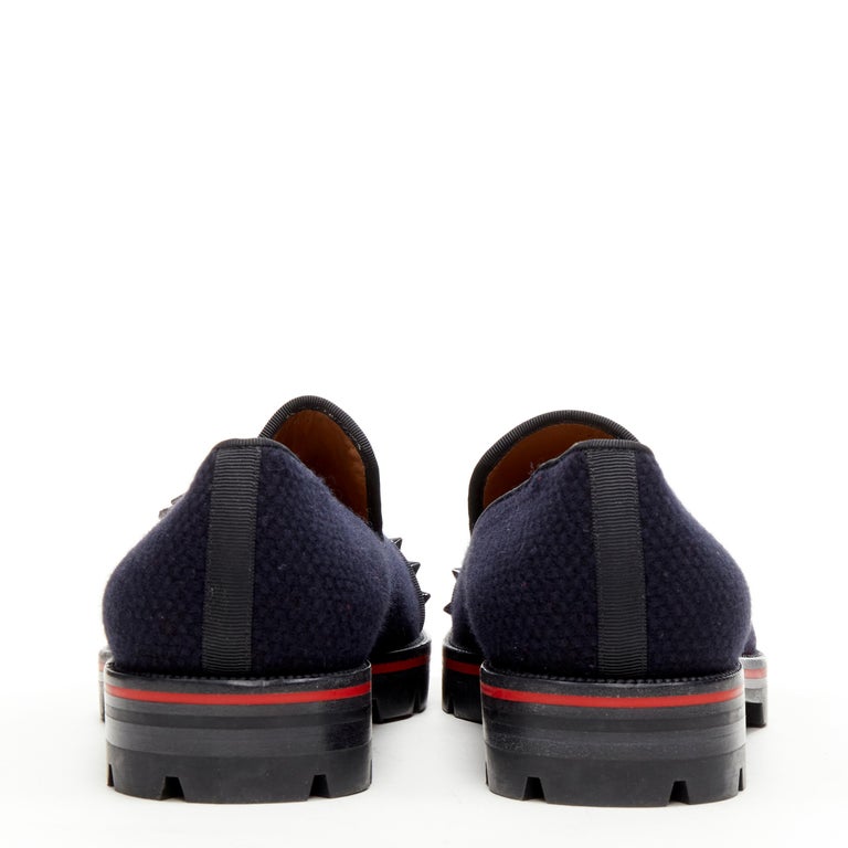 new CHRISTIAN LOUBOUTIN Rossini Flat navy tweed spike toe tassel lug ...
