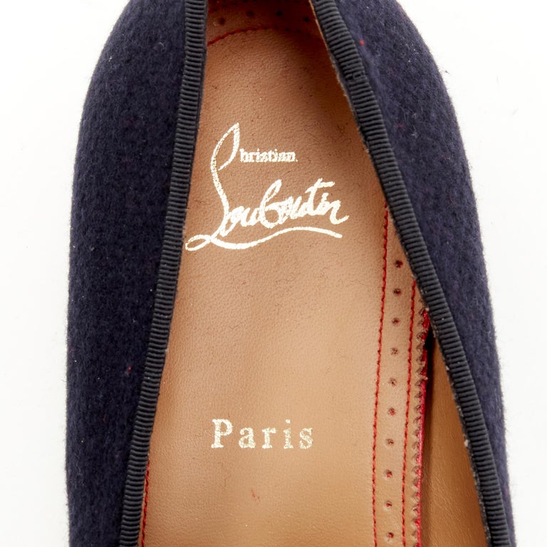 new CHRISTIAN LOUBOUTIN Rossini Flat navy tweed studed toe tassel ...