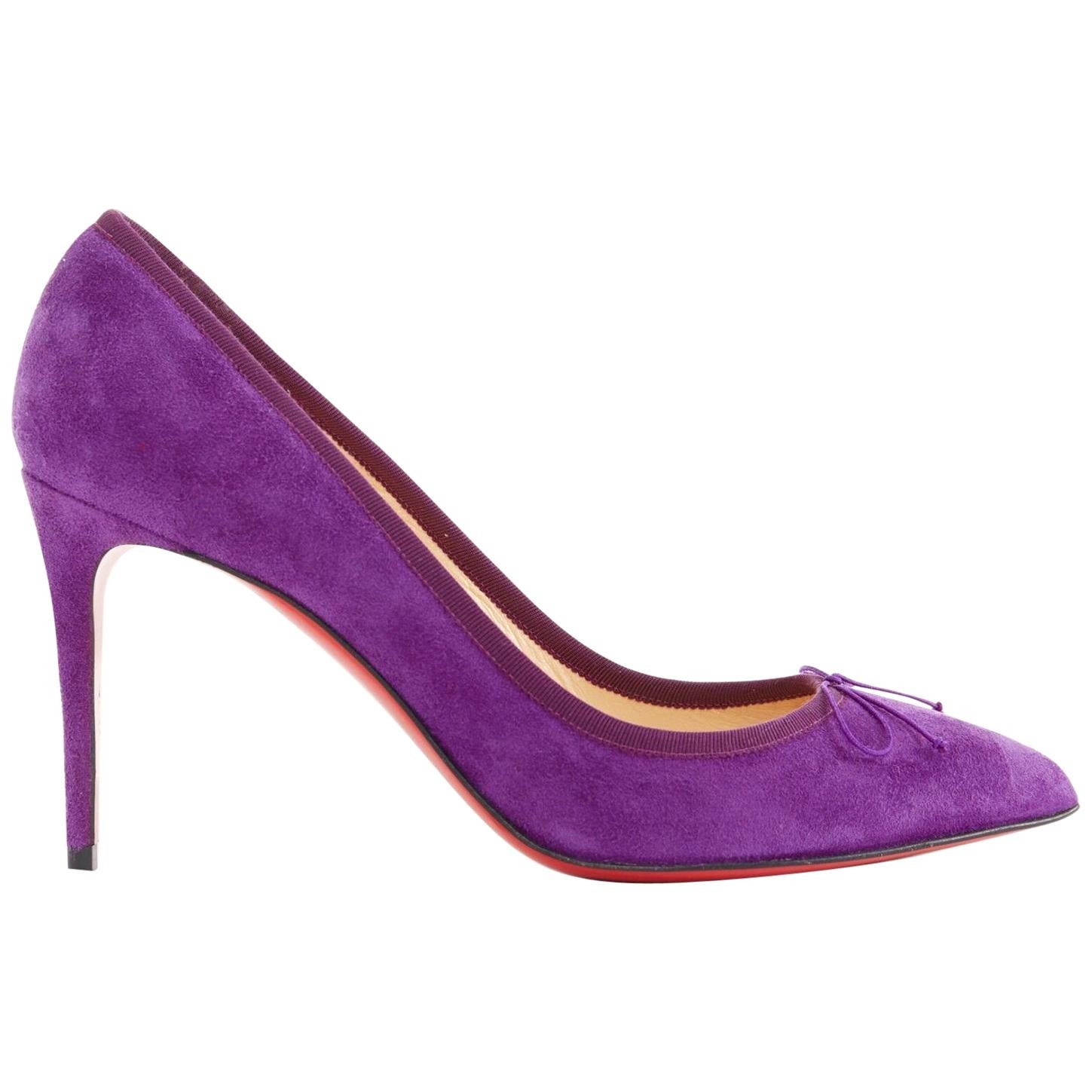 new CHRISTIAN LOUBOUTIN Solasofia 85 suede purple pointy ballerina heel ...
