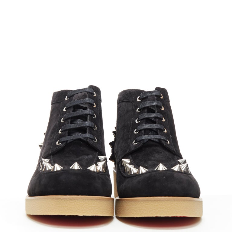 new CHRISTIAN LOUBOUTIN Yannick Flat black suede spike stud creeper ...