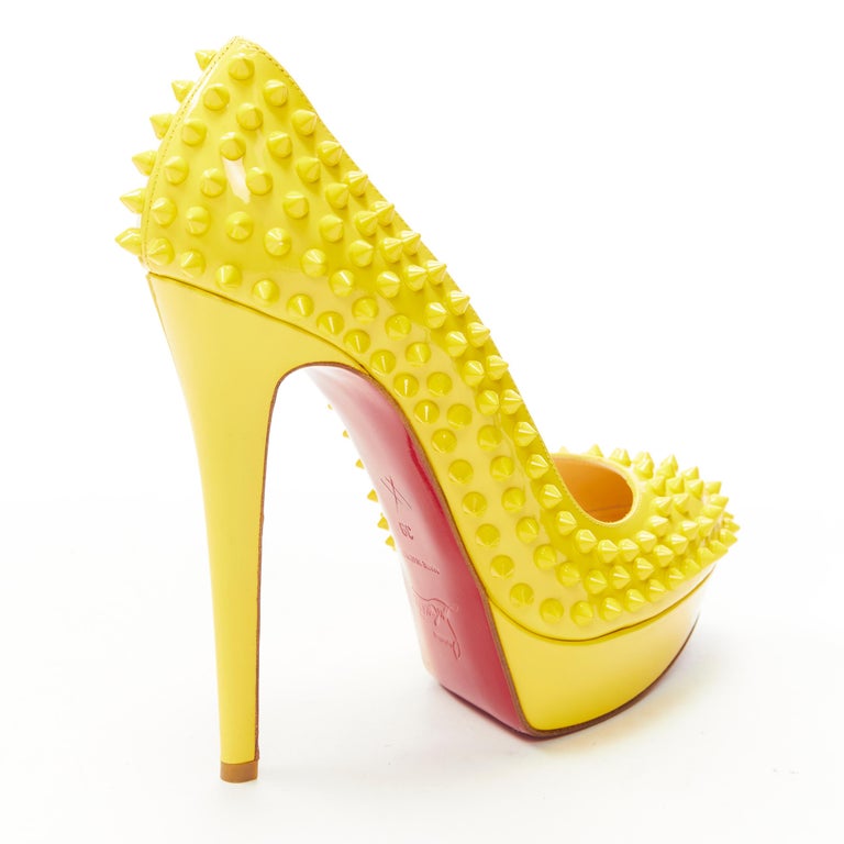 new CHRISTIAN LOUBOUTIN yellow patent tonal spike stud platform pump ...
