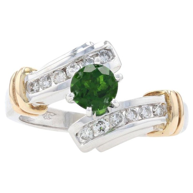 Customizable New Chrome Diopside and Diamond Bypass Ring, 14k White ...