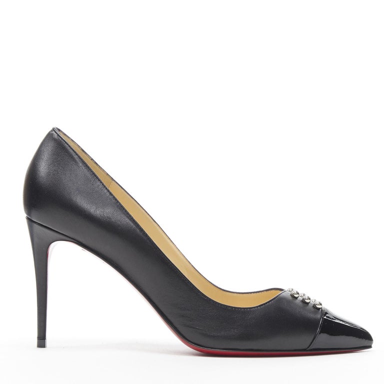 new CHRSTIAN LOUBOUTIN Predupump 85 black leather PVC stud toe cap pump ...