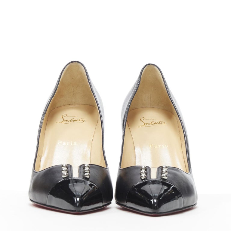 new CHRSTIAN LOUBOUTIN Predupump 85 black leather PVC stud toe cap pump ...