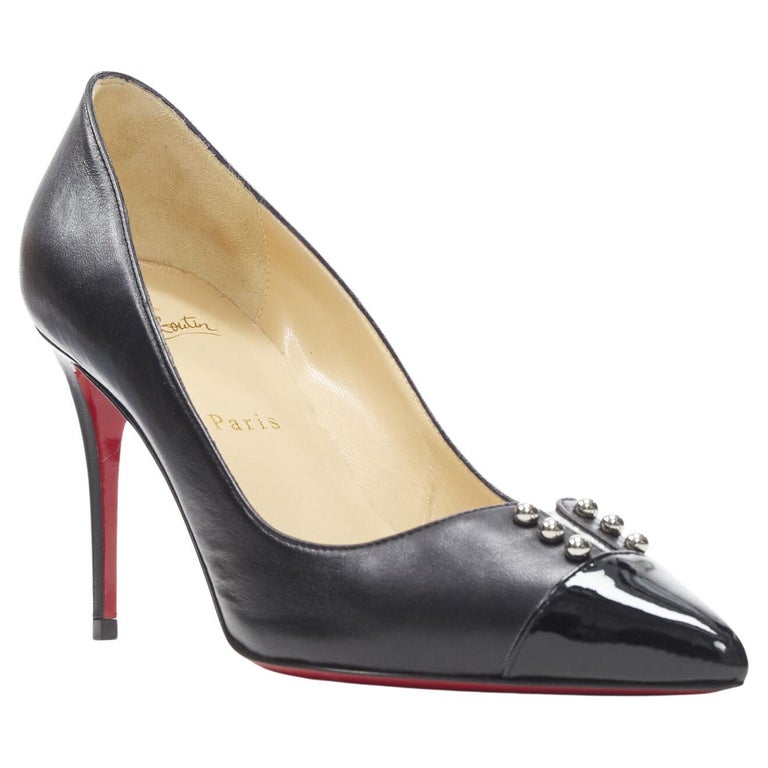 new CHRSTIAN LOUBOUTIN Predupump 85 black leather PVC stud toe cap pump ...