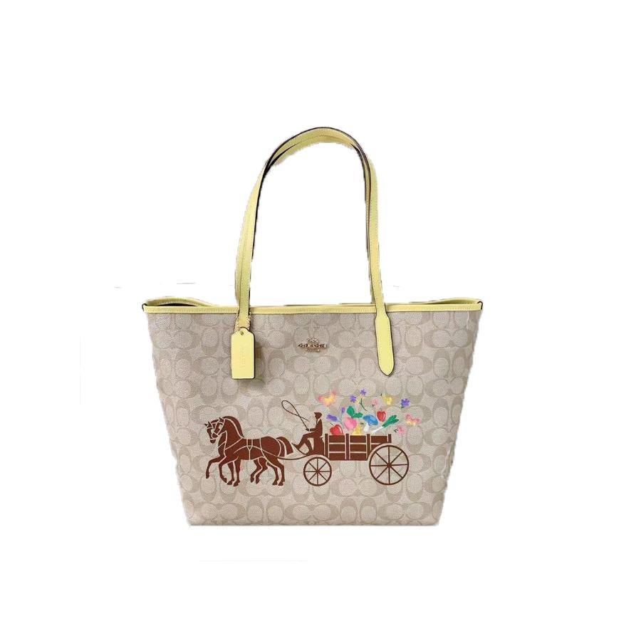 NEW Coach Beige City Tote Monogram Signature Canvas Tote Shoulder Bag ...